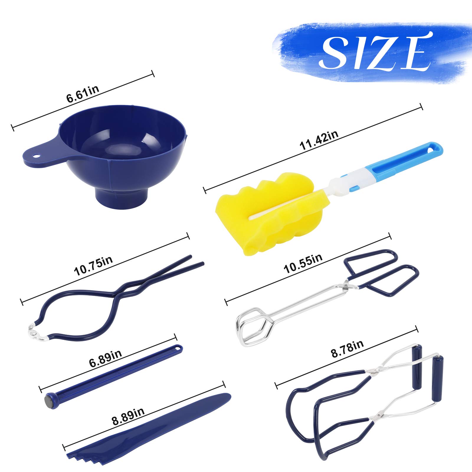 FONLLAM Canning Kit, 7PCS Canning Starter Kits, Canning Supplies for Home Canning Include Canning Funnel, Jar Lifter, Jar Wrench, Lid Lifter, Canning Tongs, Bubble Popper, Cleaning Tool (blue)