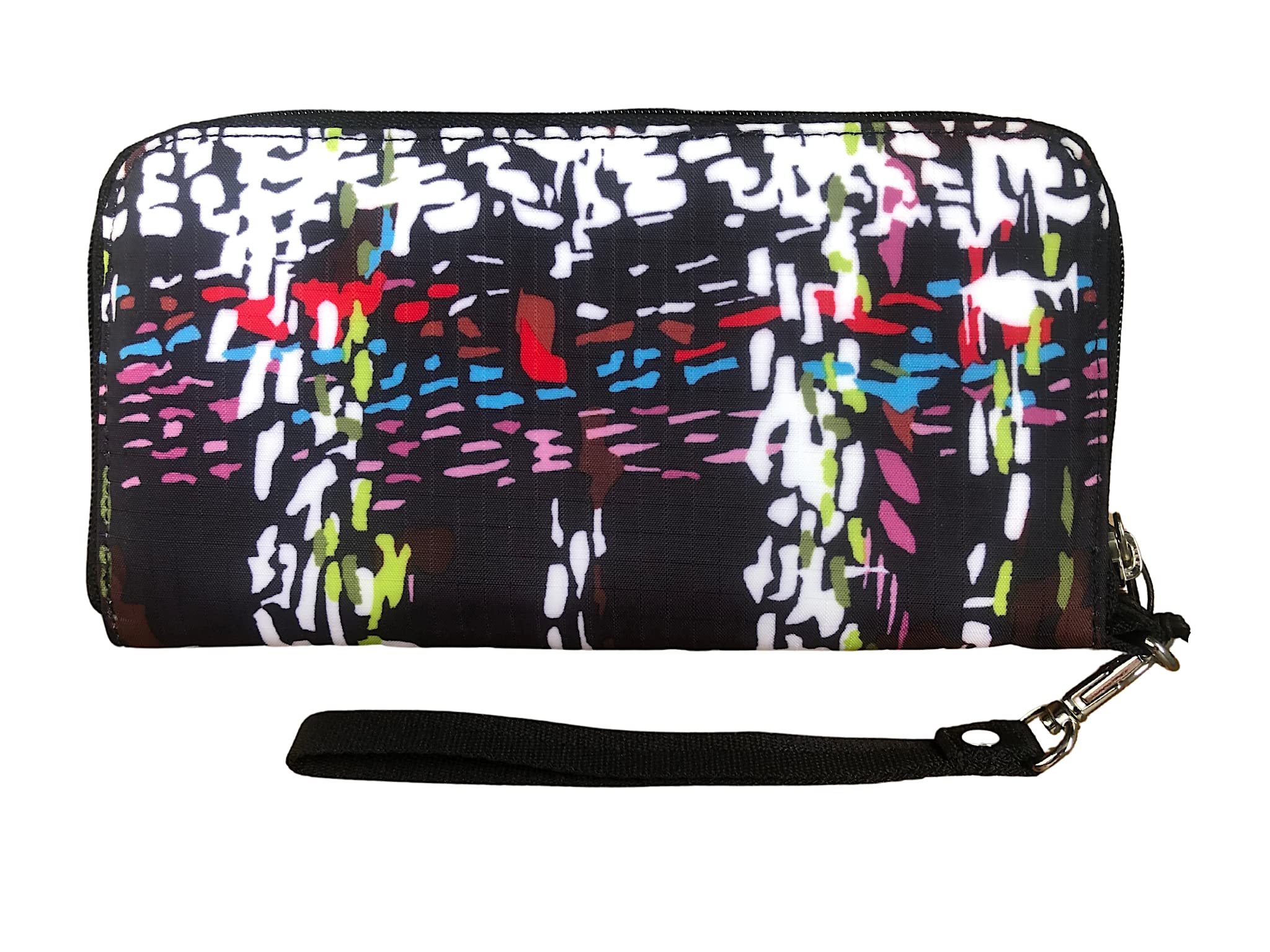 LeSportsac Running Weave Tech Wallet Wristlet, Zip Around Wallet/Detachable Wristlet Strap, Holds Cell Phone, Style 3462/Color E474, Festive Abstract Printed Weave, Modern Interpretative Plaid