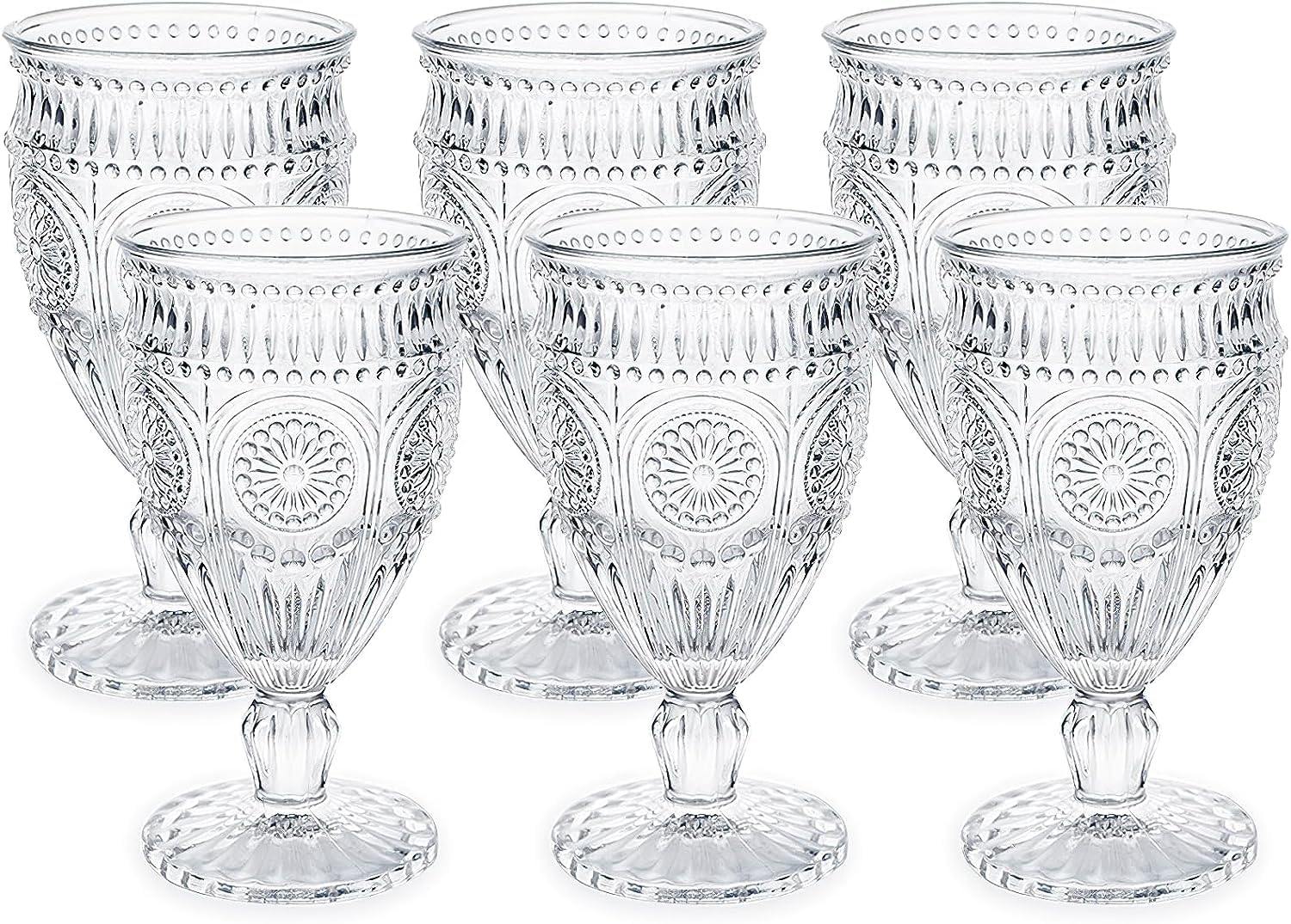 Kingrol 6 Pack Wine Glasses Goblets, 10 oz Vintage Water Glasses, Romantic Mixed Drink Glasses for Party, Daily Use
