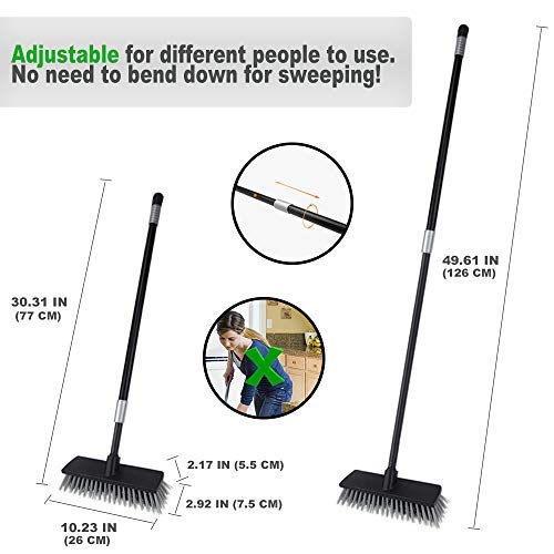 LandHope Hard Bristle Deck Broom Adjustable Long Handled Scrub Brush Heavy Duty Concrete Push Broom Outdoor Brush Garage Broom Wood Large Floor Scrubber 30-49 inch Balcony Broom