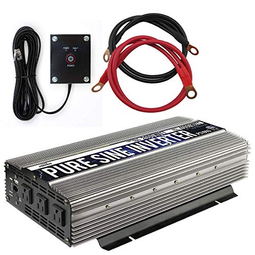GoWISE Power 2000W Pure Sine Wave Power Inverter 12V DC to 120V AC with 3 AC Outlets + 1 5V USB Port, Remote Switch and 2 Battery Cables (4000W Peak) PS1003 (Renewed)