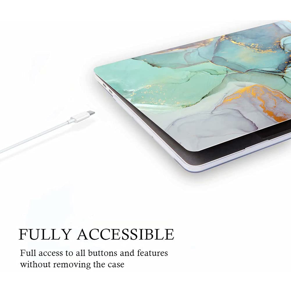 Fancity Compatible with MacBook Air 13 inch Case 2020 2021 M1 A2337 A2179 A1932, Rubberized Hard Shell Protective Case & Keyboard Cover for Mac Air 13 with Touch ID (2018-2021), Green Marble