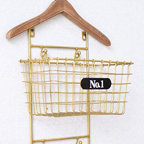 PIBM Stylish Simplicity Shelf Wall Mounted Floating Rack Shelves Retro Iron Art Solid Wood Basket Child Hangers Flower Stand,2 Sizes,2 Colours, Gold , 35.5x67cm