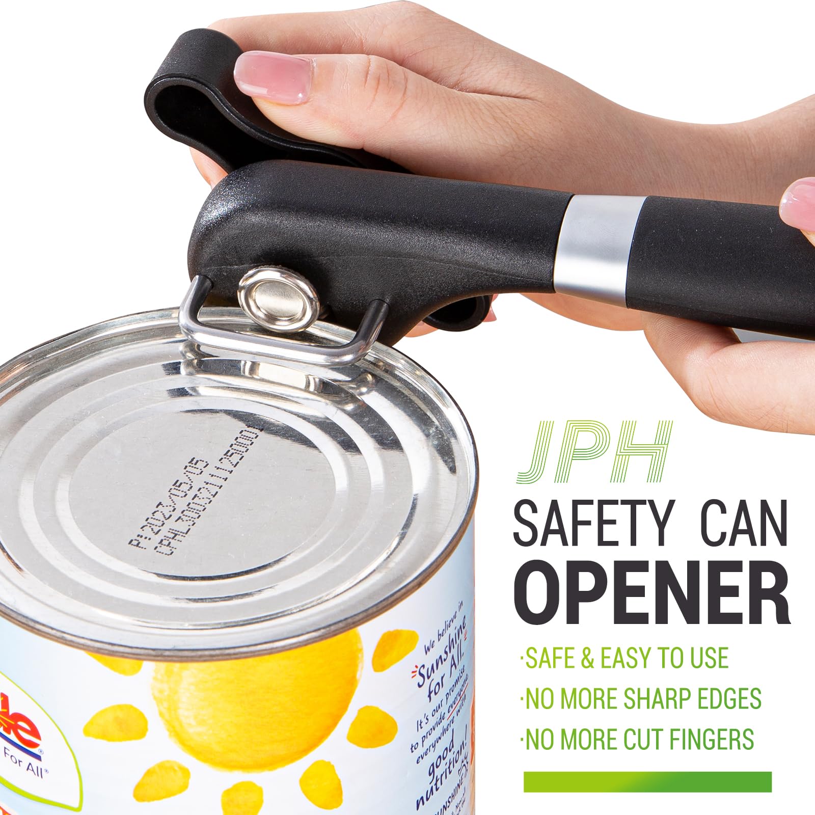 JPH Can Opener - Safe Tin Opener, Update Manual Can Opener with Non-Slip Handle Smooth Edge Ergonomic Handle Stainless Steel for Elderly