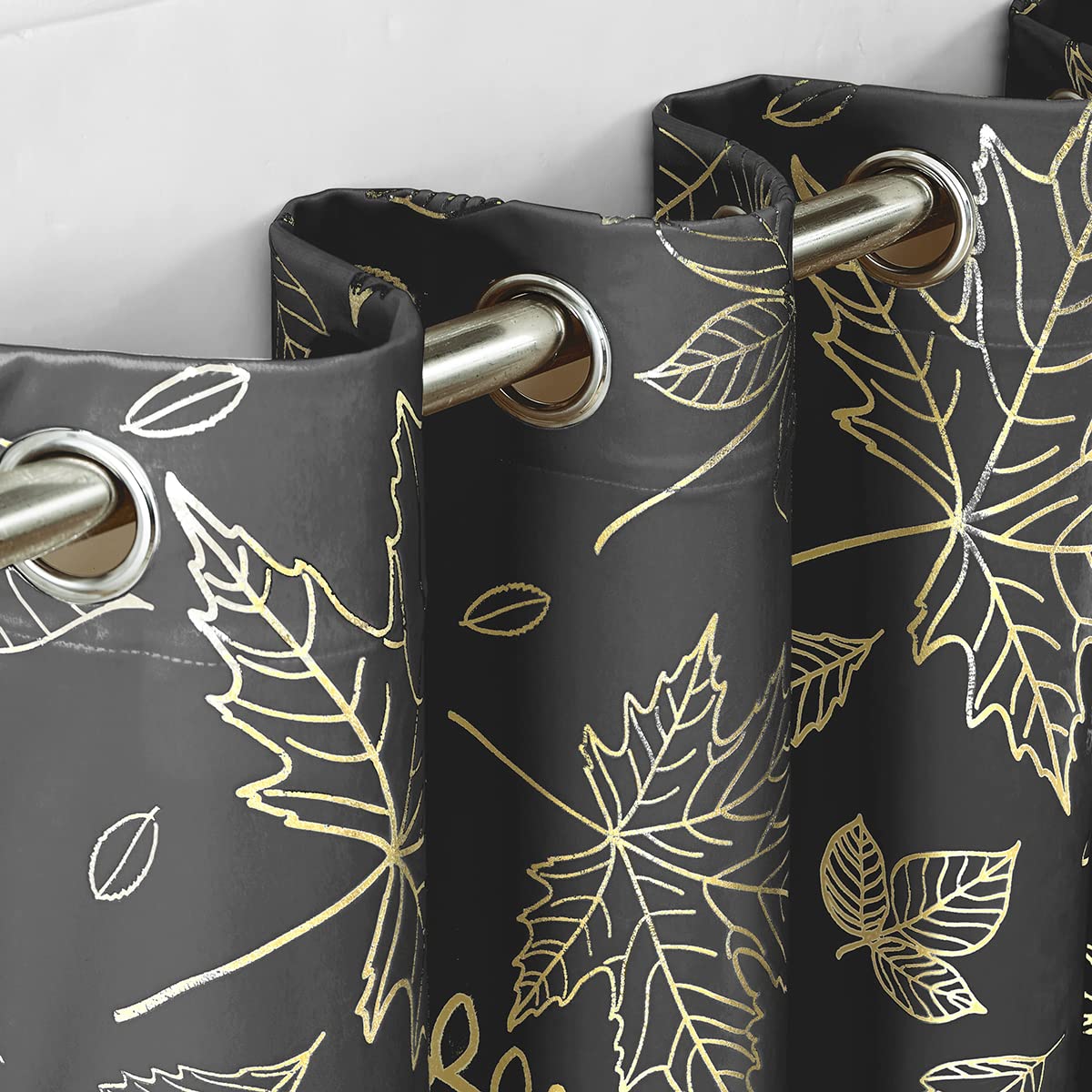 Grey Darkening Curtains 63 Inch Length for Living Room Bedroom, Leaf Pattern Metallic Printed Window Ttreatment, Grommet Top Thermal Insulated Drapes 52" W 2 Panels