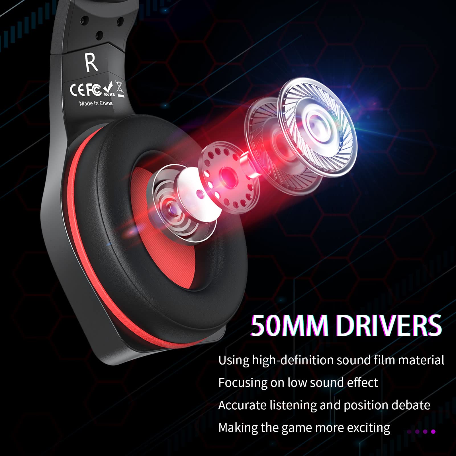 Gaming Headset for Ps4 PC Xbox one Ps5 Controller, Professional Gaming Headset with Noise Cancelling Mic and RGB Light, Spatial Surround Sound, Headset with High Protein Memory Foam Earpads and Mic