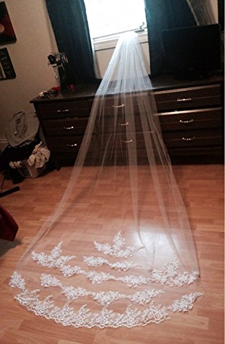 MisShow Ivory Lace Edge Cathedral Length Wedding Bridal Veil with Comb