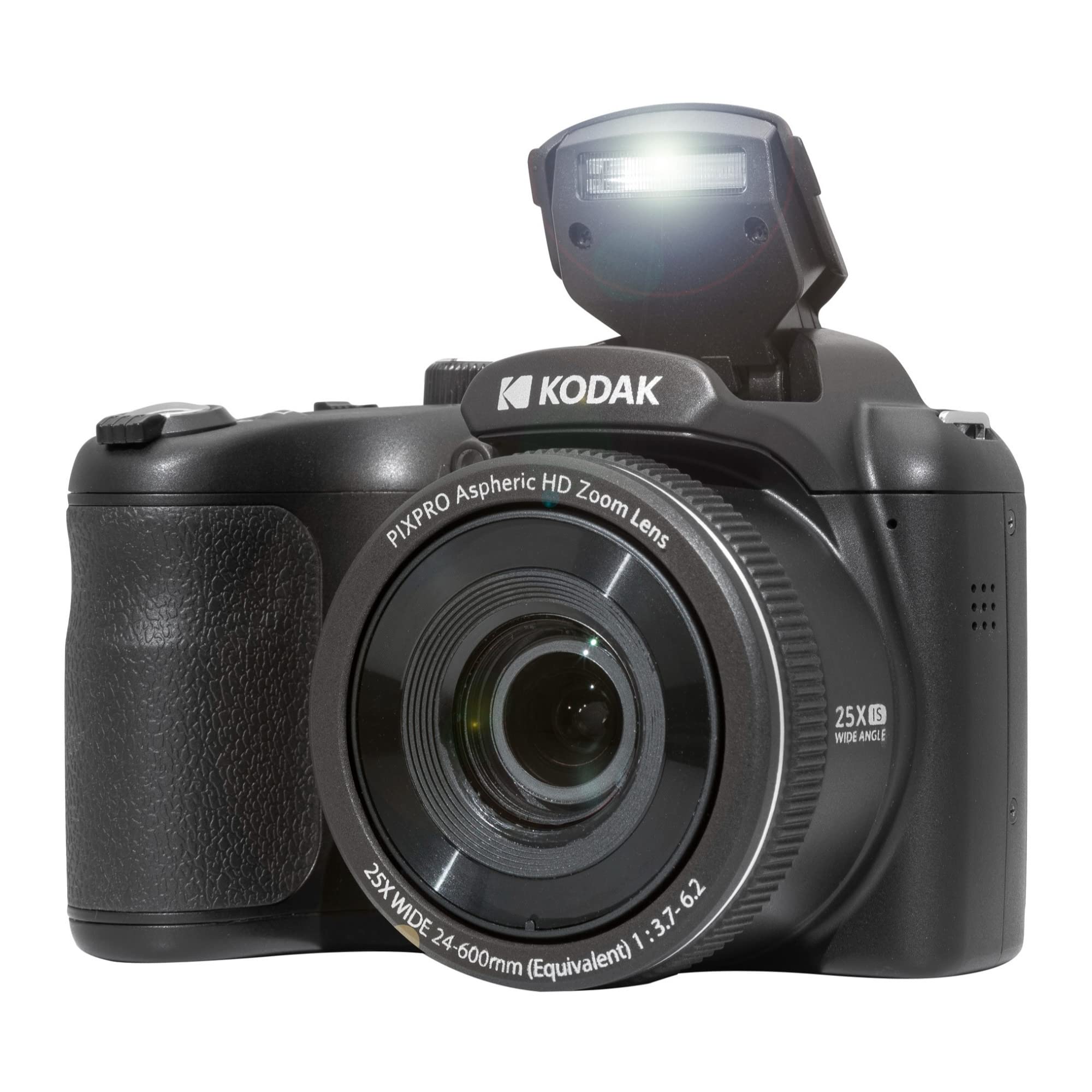 Kodak PIXPRO AZ255 Astro Zoom 16MP Digital Camera (Black) Bundle with 64GB Memory Card, High-Performance Alkaline AA Batteries (4-Pack), Camera Case and Accessory (4 Items)