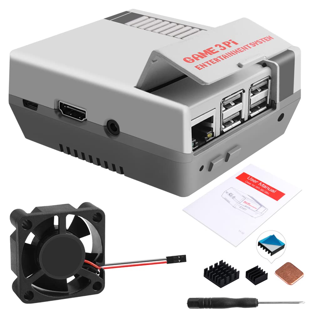 GeeekPi Case for Raspberry Pi 3B+, Pi Case with Fan, Retro Gaming Nes3Pi Case with Cooling Fan, Pi Heatsinks for Raspberry Pi 2B/3B/3B+