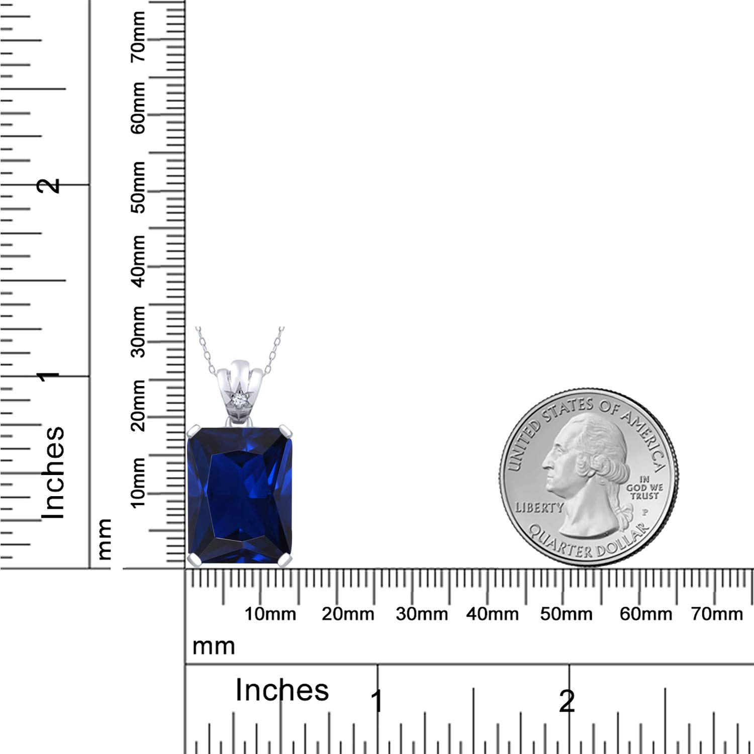 Gem Stone King 17.53 Cttw Blue Created Sapphire and White Topaz Pendant Necklace For Women In 925 Sterling Silver | Emerald Cut 18X13MM | With 18 Inch Silver Chain