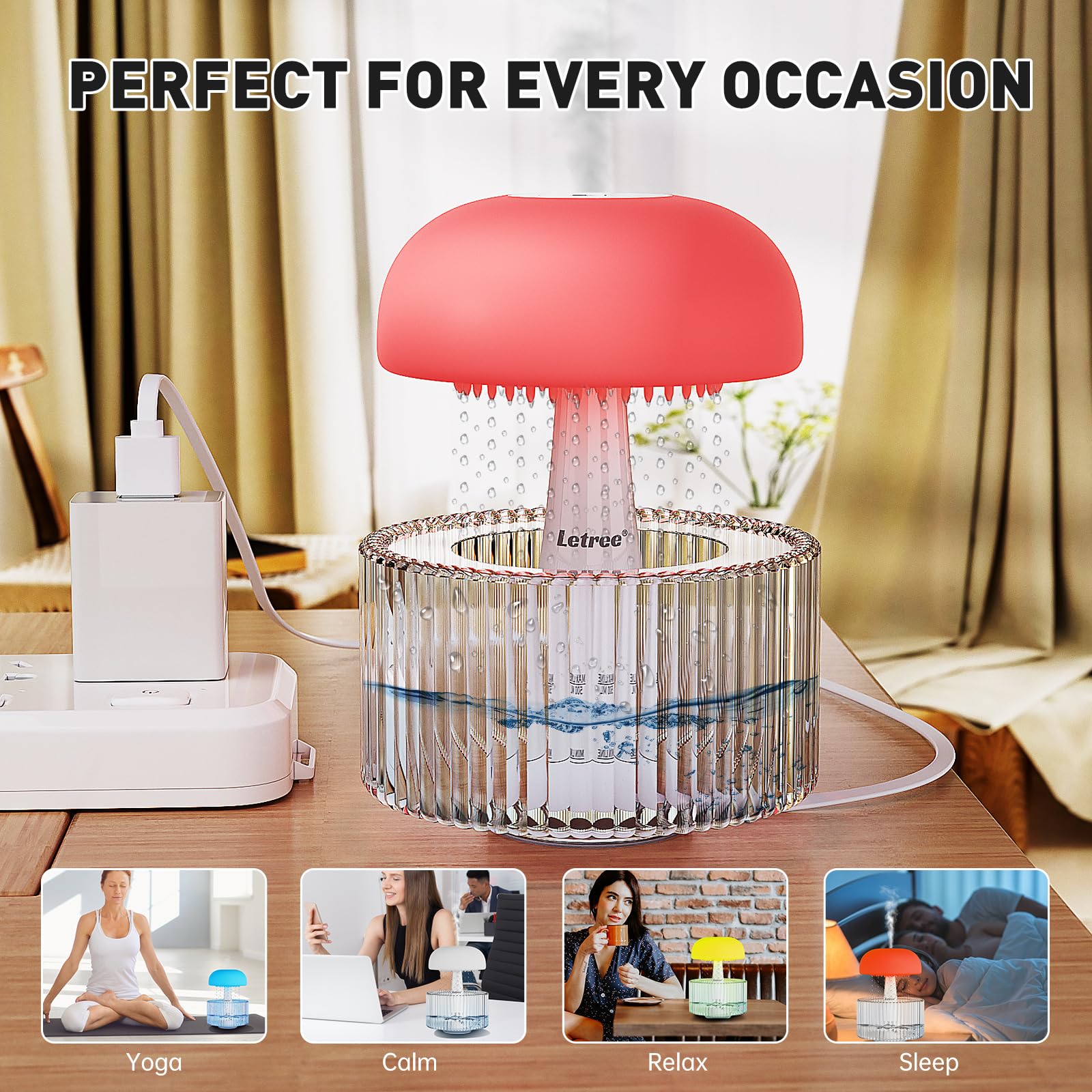 Letree Rain Cloud Humidifier Diffuser Water Drip Air Humidifiers Mushroom Waterfall Lamp Humidifier Rain Drop Sounds White Noise Remote Aromatherapy Essential Oil Diffuser for Bedroom Home