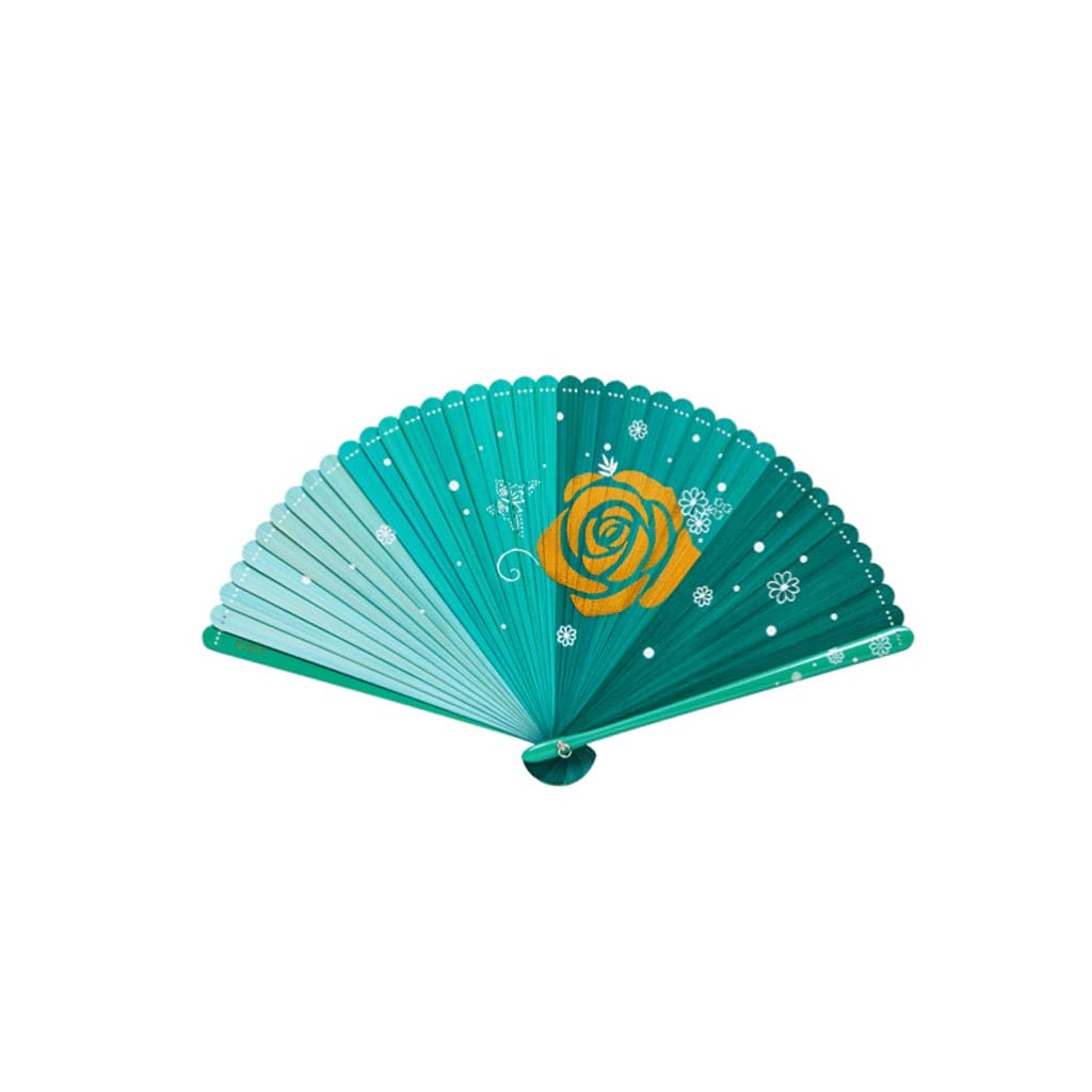 Folding Fans Women Hand Held Folding Fans Chinese/Japanese Style Butterflies Engraved Pattern Folding Hand Fan for Festivals Wedding Hand Fans (Green)