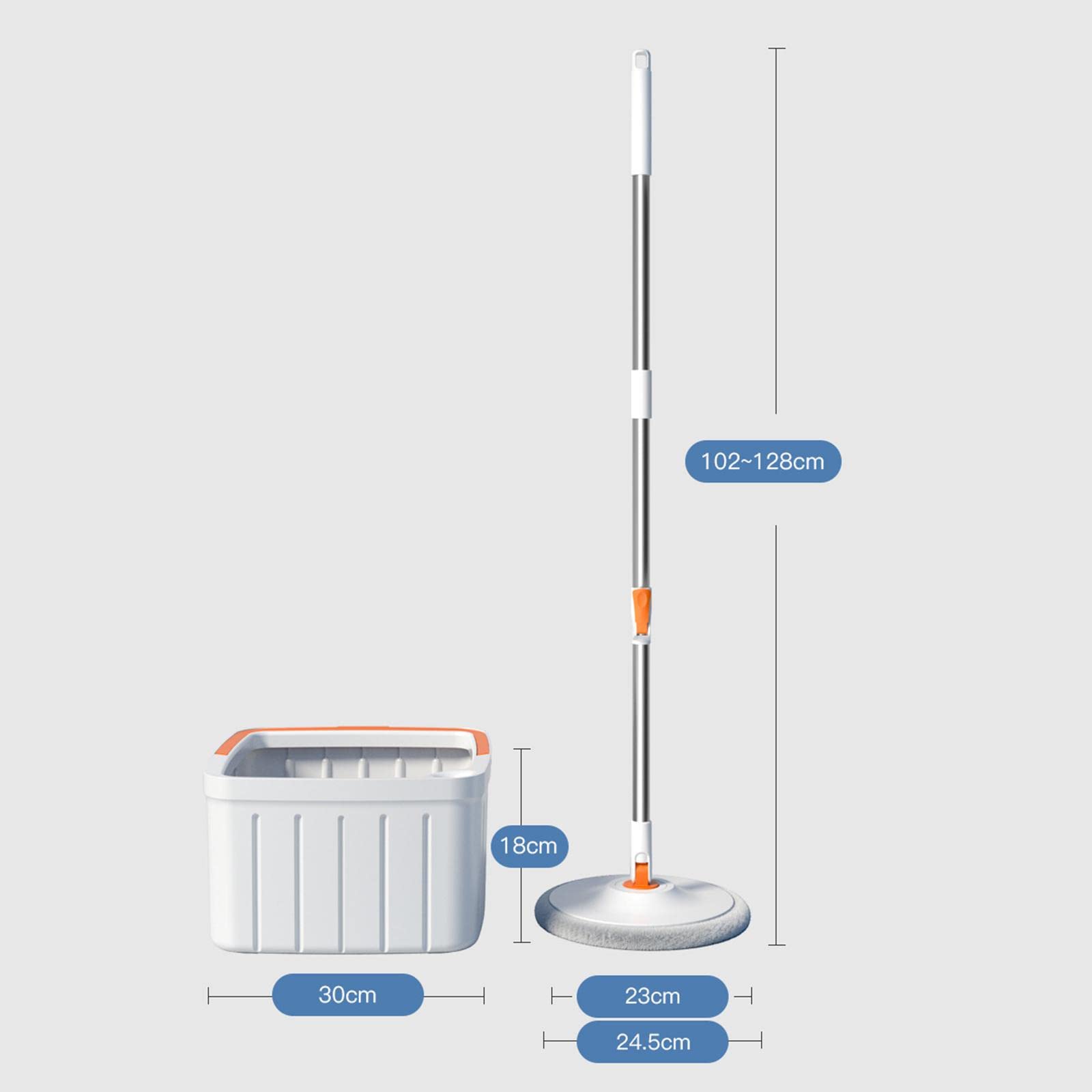 KLKCMS Rotatable Round Flat Floor Mop Bucket Set Rotating Mop Durable Telescopic Mop Handle Extends from 102cm to 128cm for Hardwood Professional, with 4 Pads