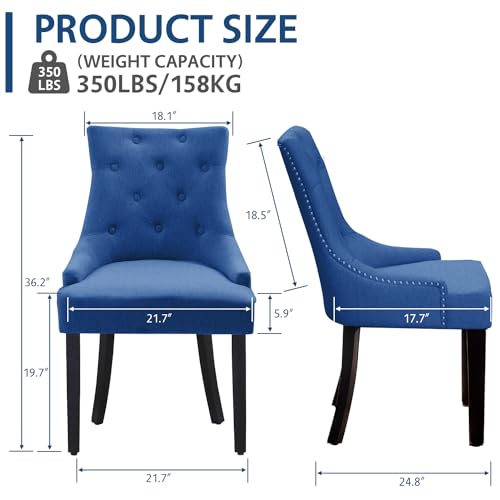 Fangflower Button Tufted Parsons Dining Chairs Set of 2 with Upholstered Fabric, High Back, Padded Seat for Kitchen Living Room Lounge, Blue