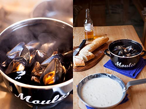 KitchenCraft Mussel Pot, World of Flavours, Enamel Dual-Purposed Lid, Medium 18 cm (6.5''), Black