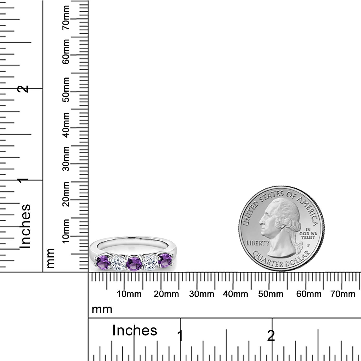 Gem Stone King 925 Sterling Silver Purple Amethyst and White Topaz 5-Stone Wedding Anniversary Band Ring For Women (0.91 Cttw, Gemstone February Birthstone, Available In Size 5, 6, 7, 8, 9)