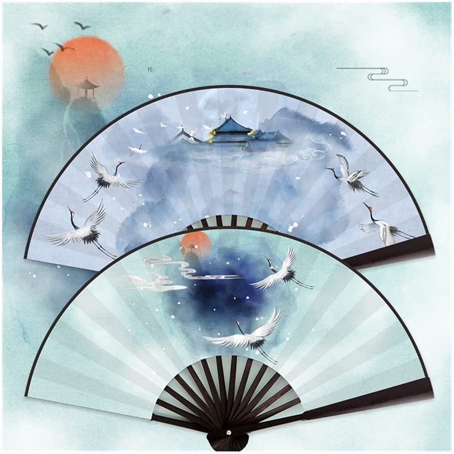 Folding Hand Fan Folding Fan Handheld Folded Fan Folding Fan Bamboo and Wood Cloth Hand Fan,Outdoor Decoration Hanfu Dance Accessories Props Fan Foldable Fan Hand Held Fans