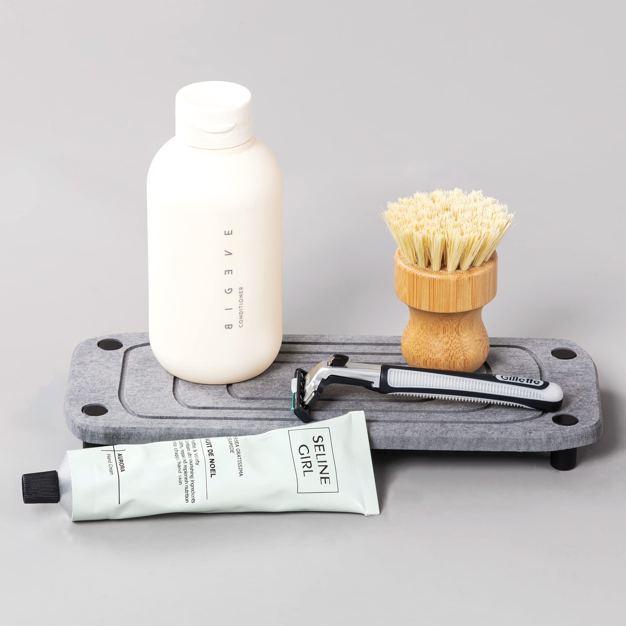 HBlife Instant Dry Sink Organizer for Bathroom & Kitchen, Fast Drying Sink Caddy Sink Tray, Diatomaceous Pedestal Stand Riser with Stainless Steel Feet Protection for Modern Home Decor (Grey)