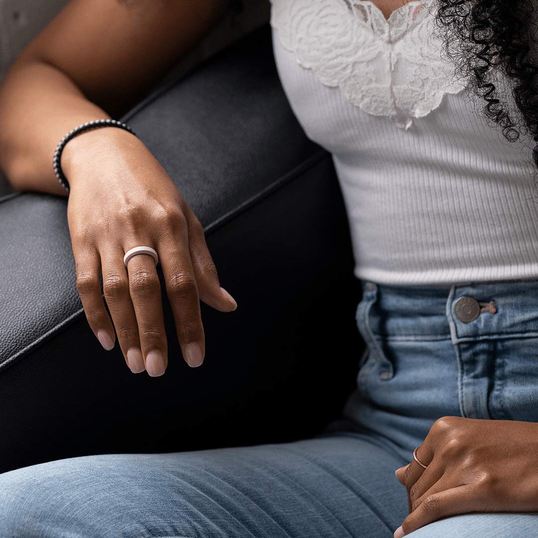 Enso Rings Bevel Thin Silicone Wedding Ring β Hypoallergenic Unisex Stackable Wedding Band β Comfortable Minimalist Band β 5.08mm Wide, 2.16mm Thick Obsidian Size: 7