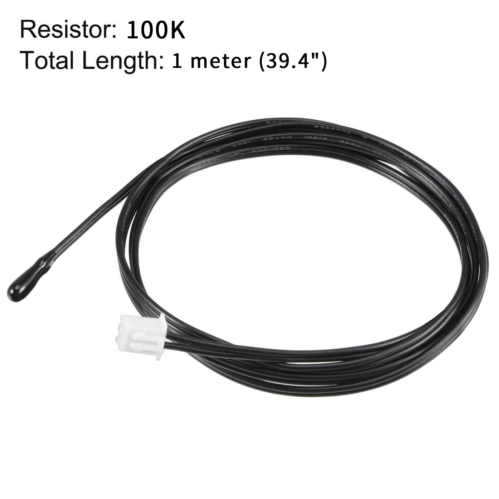 KOKISO 100K 3950 Ohm NTC Thermistor Temperature Sensor Probe,1% Precision Cable Length 1M with XH2.54-2P Plug for Air Conditioner (Pack of 5)
