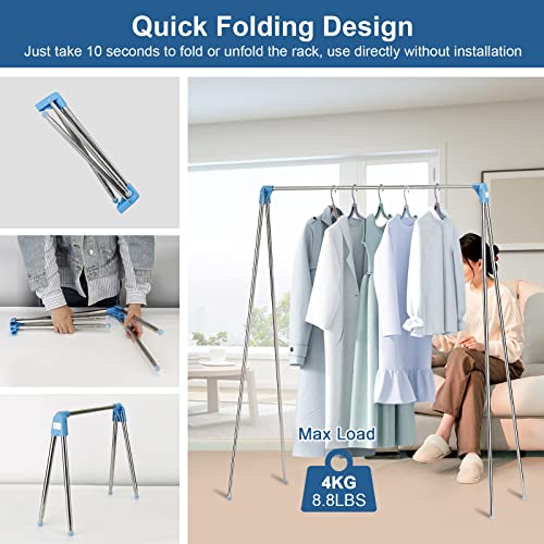Portable Garment Rack, Folding Clothes Rack, Collapsible Clothing Rack with 10 Mini Foldable Clothes Hangers, Free Installed Lightweight Freestanding Hanger for Indoor Outdoor Travel and Camping