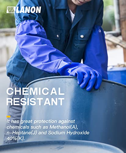 LANON 26" Elbow Length PVC Chemical Resistant Gloves, Heavy-Duty Long Rubber Gloves, Acid, Alkali & Oil Protection, Large