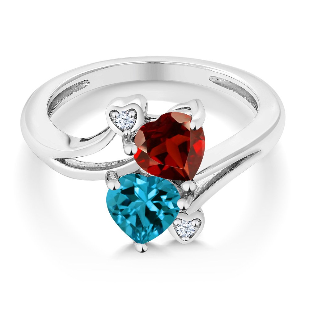 Gem Stone King 925 Sterling Silver London Blue Topaz Red Garnet Ring For Women (1.88 Cttw, Heart Shape 6MM, Gemstone November Birthstone, Available In Size 5, 6, 7, 8, 9)