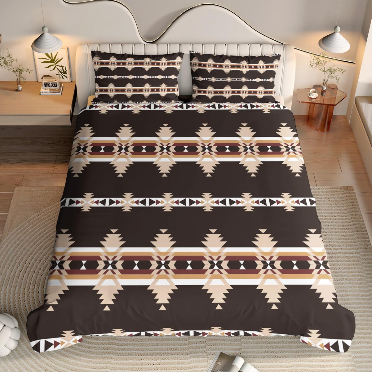 TBUEKLI Western Bedding Sets King Size Boho Aztec Duvet Cover, Tribal Southwestern Comforter Cover Set for Girls Women Kids Boys Bedroom Decor, Geometric Pattern Quilt Cover, Brown Khaki