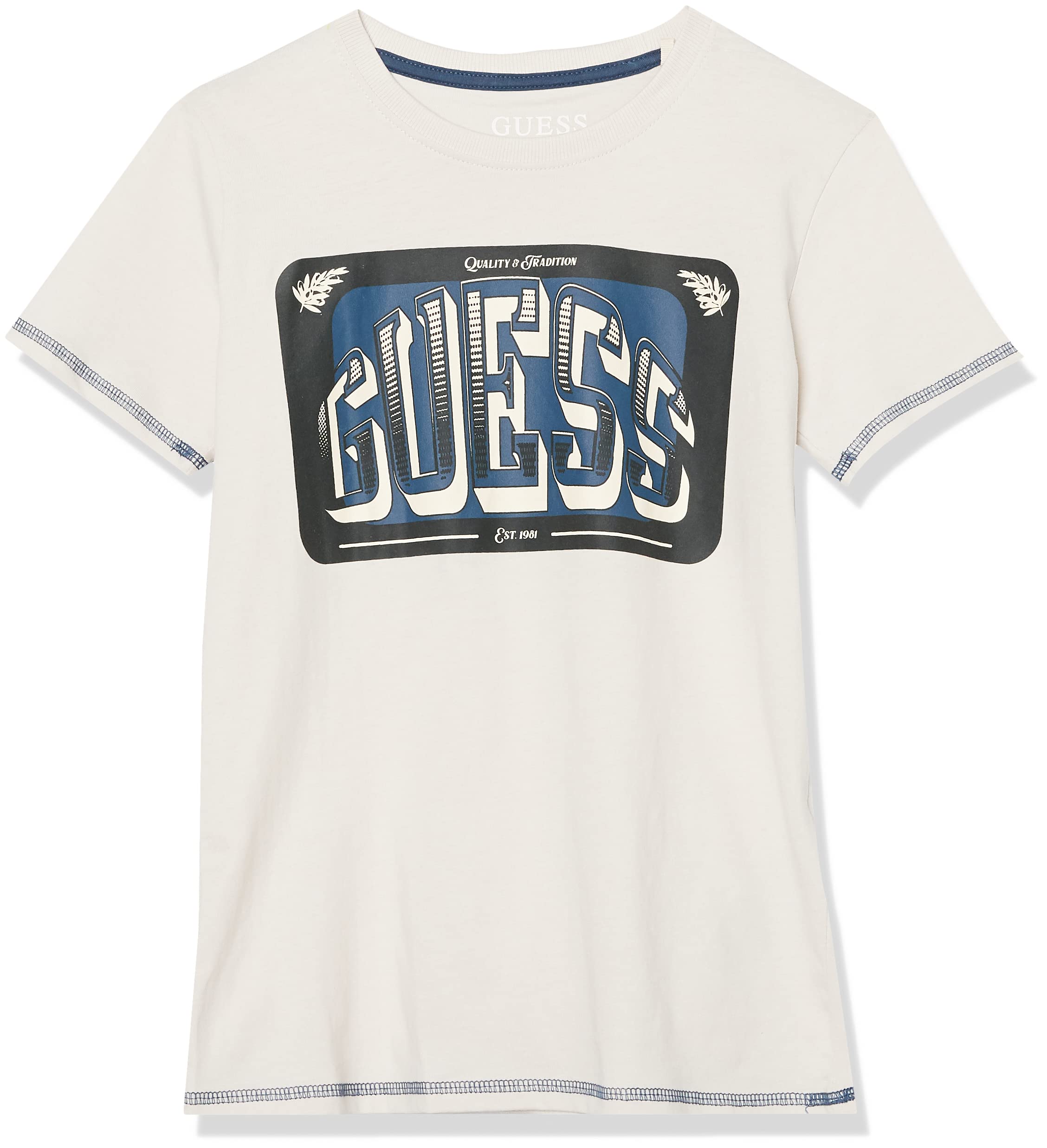 GUESS boys Digital Print Logo Organic Cotton T-shirt T Shirt, Muted Stone, 8 Years US