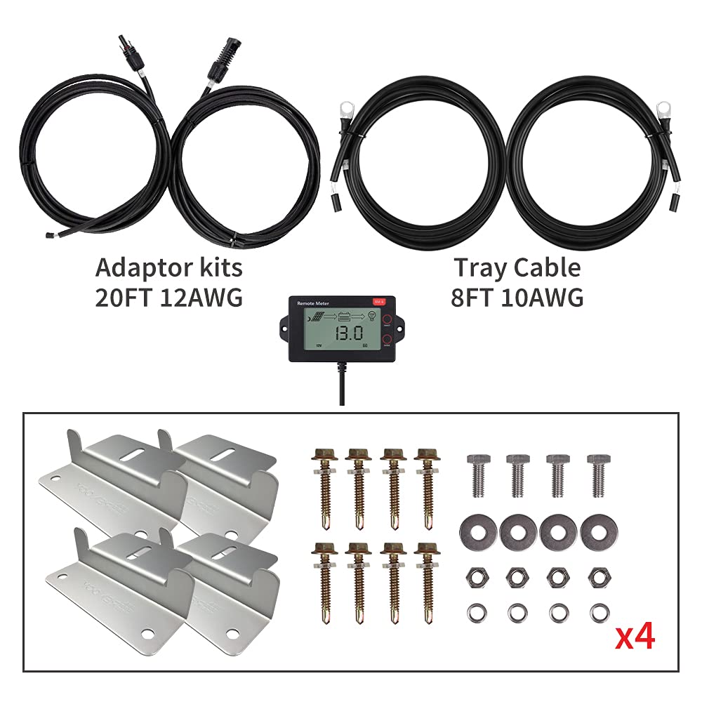 HQST 400W Polycrystalline Solar Panel Kit-4 100W Panels+40A MPPT Controller+4 Sets Z Bracket+20ft 12AWG PV Cable+8FT 10AWG Tray Cable+1 LCD display for RV Marine Trailer Off Grid System