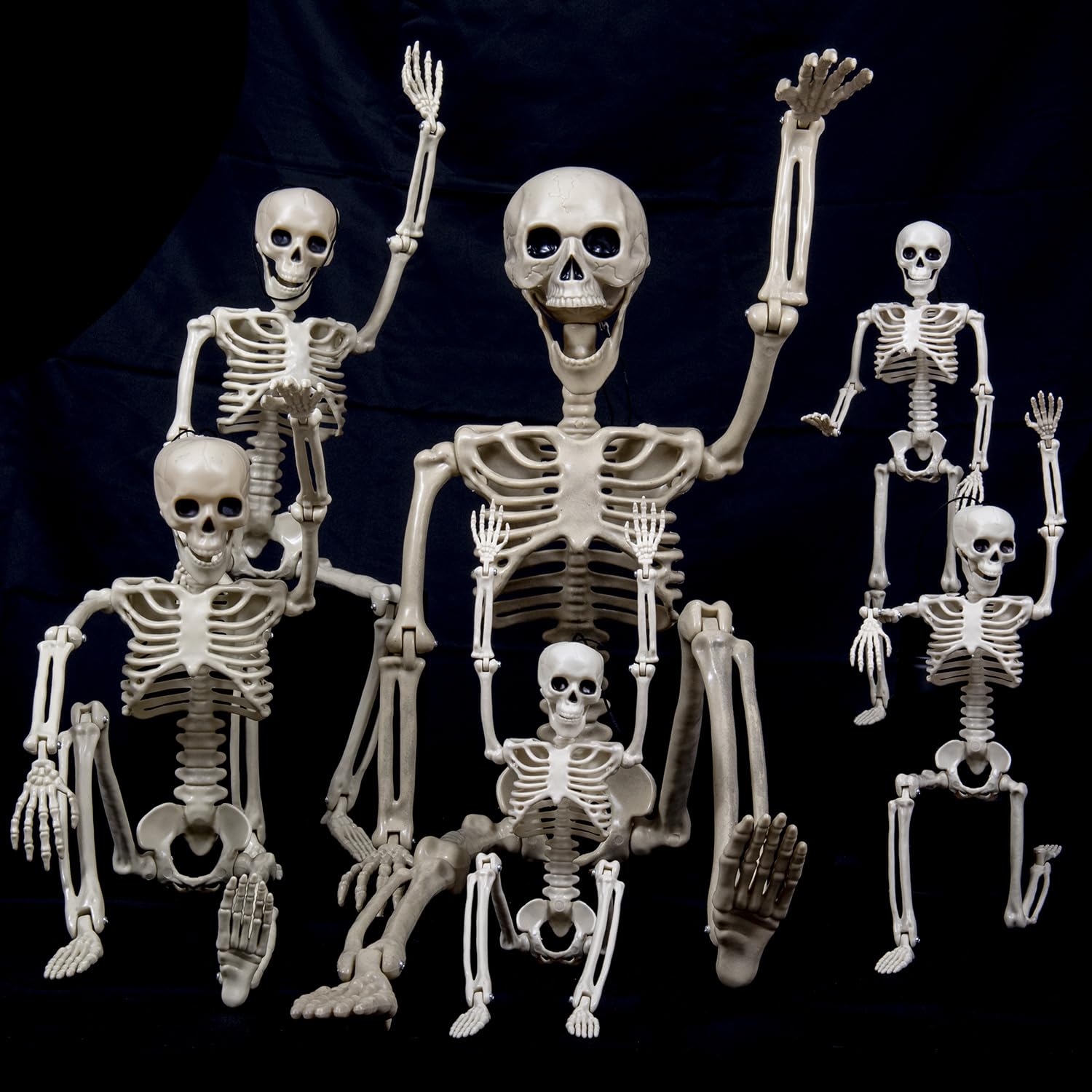 HBSTK 6 Pack(1×40"+2×24"+3×16") Pose-N-Stay Halloween Skeleton Life Size Full Body Posable Movable Jonints for Halloween Decoration Decor