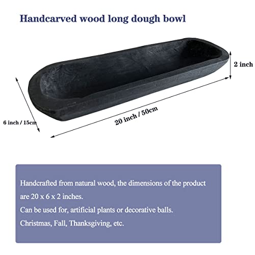 Wooden Dough Bowls Decorative,Rustic Bread Long Bowls Decor Wood Tray, Hand Carved For Table Centerpiece Decor, Home Decor (20 * 6 * 2 inch Black)