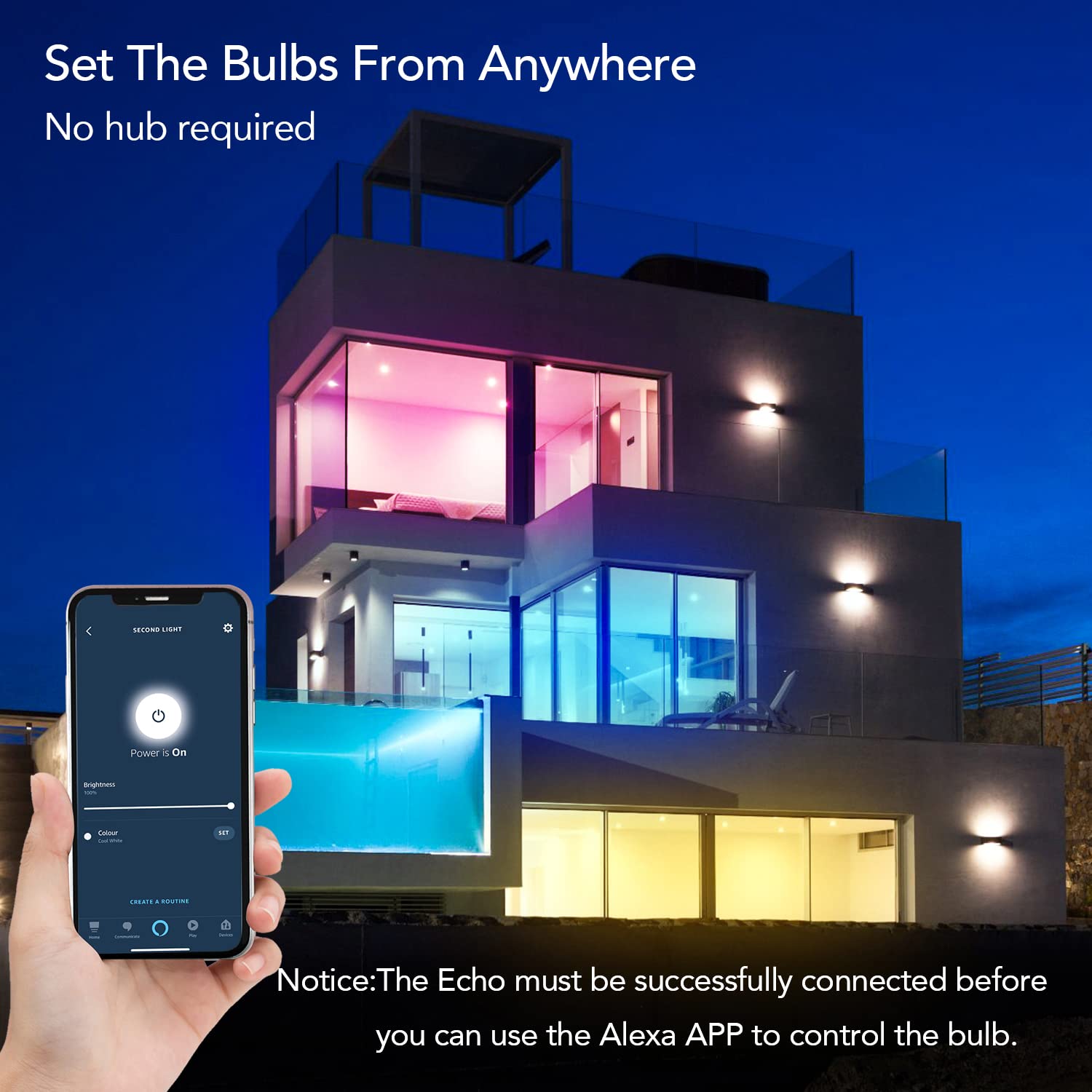 Fovaa Smart Light Bulbs, Color Changing Alexa Light Bulb Bluetooth Mesh LED Bulbs, Smart Bulbs That Work with Alexa Only, Dimmable LED Light Bulb A19 E26, Require Alexa Echo, RGBWW 9W 1000LM(1Pack)