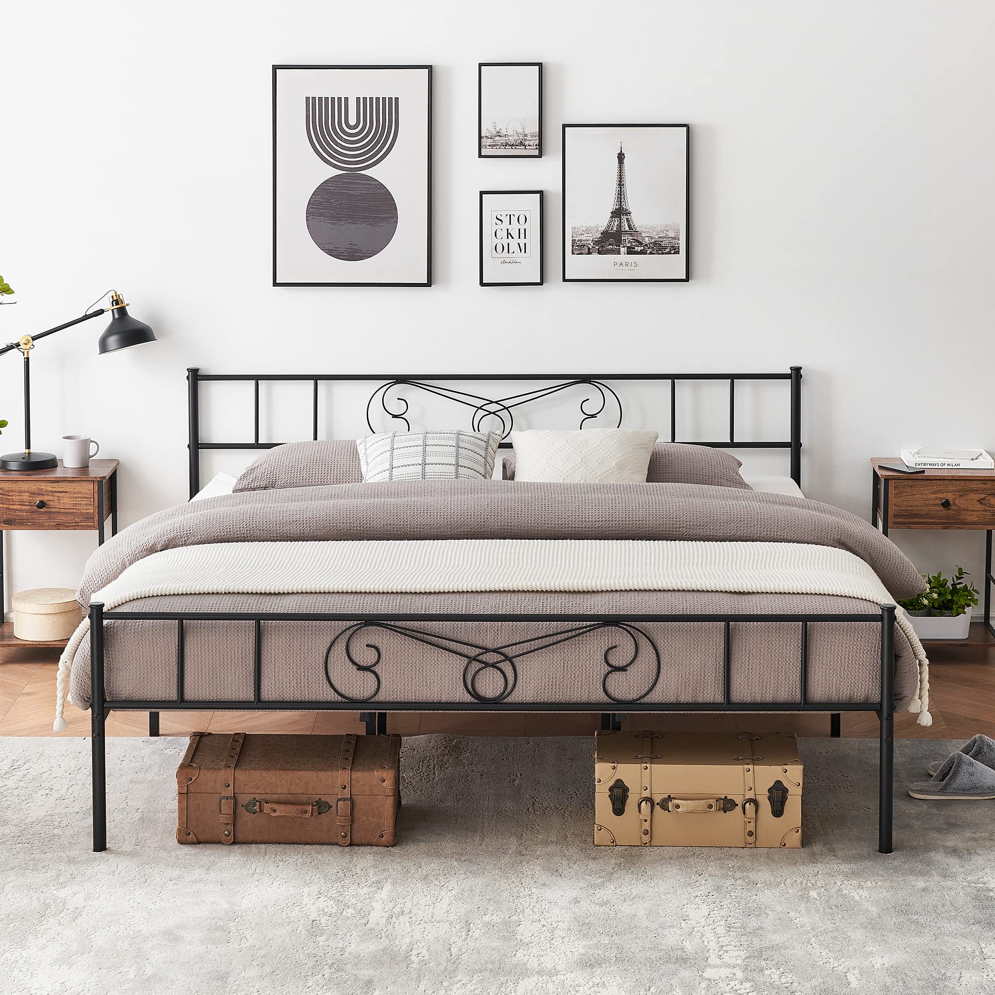 GAOMON King Size Sturdy Modern Stylish Iron Bed Frame with Headboard and Footboard Metal Platform Bed - Simple Assembly, No Box Spring Needed, Under Bed Storage