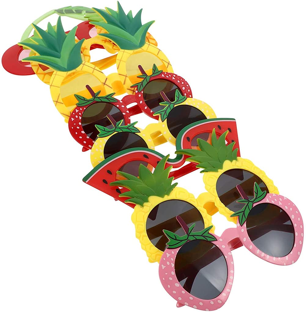 HIPIHOM 8Pcs Fruit Eyeglasses Luau Party Sunglasses Funny Sunglasses Dress Props for Hawaiian Beach Luau Theme Party Supplies