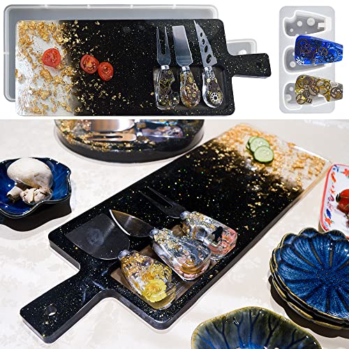 RESIN GO Handle Tray Silicone Molds, Rectangle Cutlery Tableware Serving Plate Epoxy Resin Silicone Molds, Cheese Hilt Handle Moldes for Knife Fork, Handmade Making Tools for Dinnerware Decoration