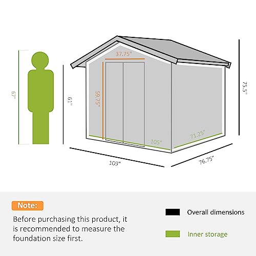 Outsunny 9' x 6' Metal Storage Shed, Garden Tool House with Floor Foundation, Double Sliding Doors, 4 Air Vents for Backyard, Patio, Lawn, Silver