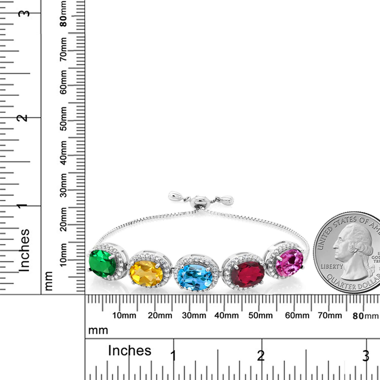 Gem Stone King 925 Sterling Silver 9X7MM Oval Gemstone Birthstone 5-Stone Tennis Bracelet For Women | Fully Adjustable Up to 9 Inch