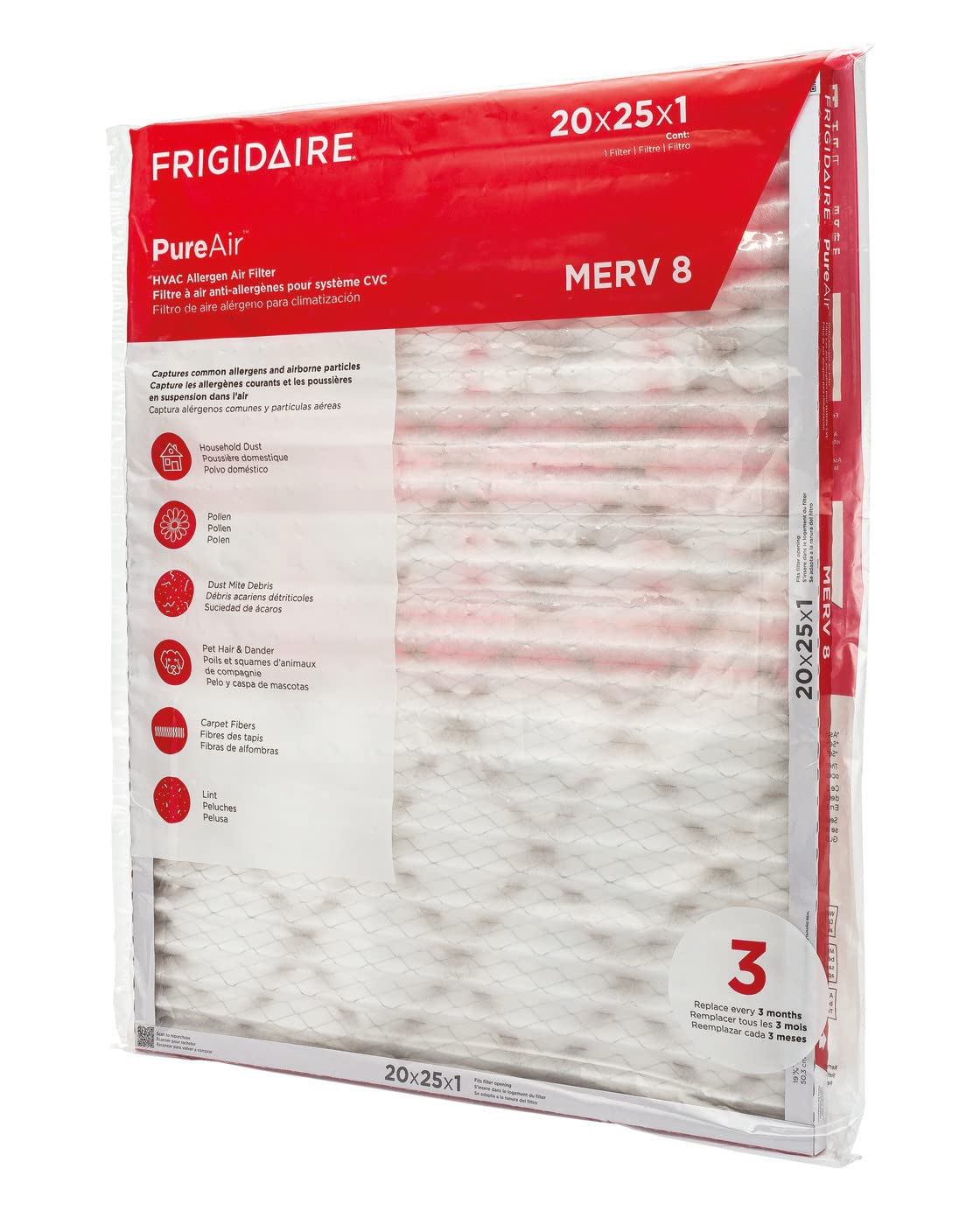Frigidaire PureAir® 20x25x1 MERV 8 Allergen Electrostatic Pleated Air Conditioner HVAC AC Furnace Filters - 6 Pack (exact dimensions 19.81 X 24.81 X 0.81)