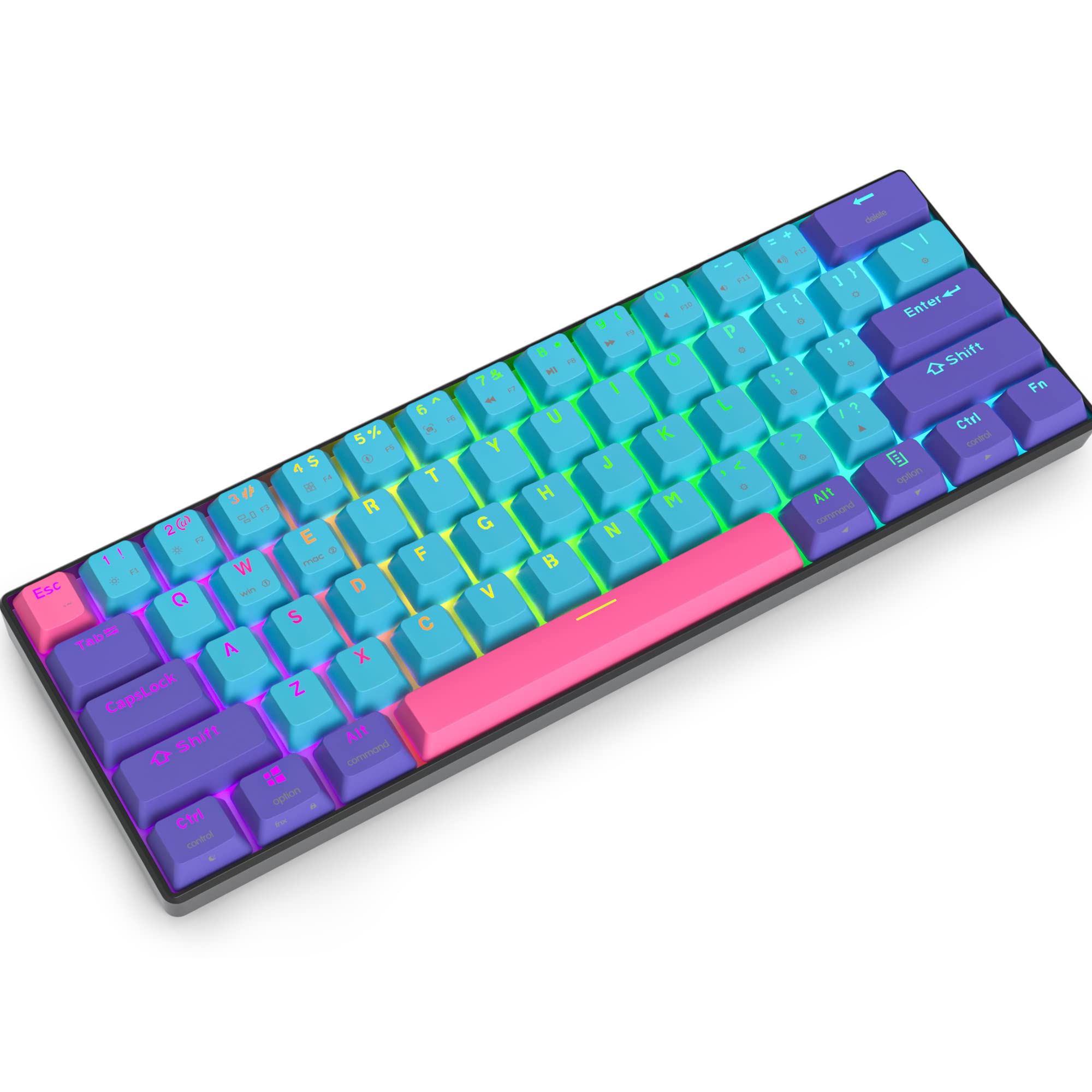 Guffercty kred GK61 60% Wireless Bluetooth Mechanical Gaming Keyboard 60 Percent with hot swappable Red Switches RGB Backlit for Windows/Mac/Android (Gateron Optical Red, Joker)