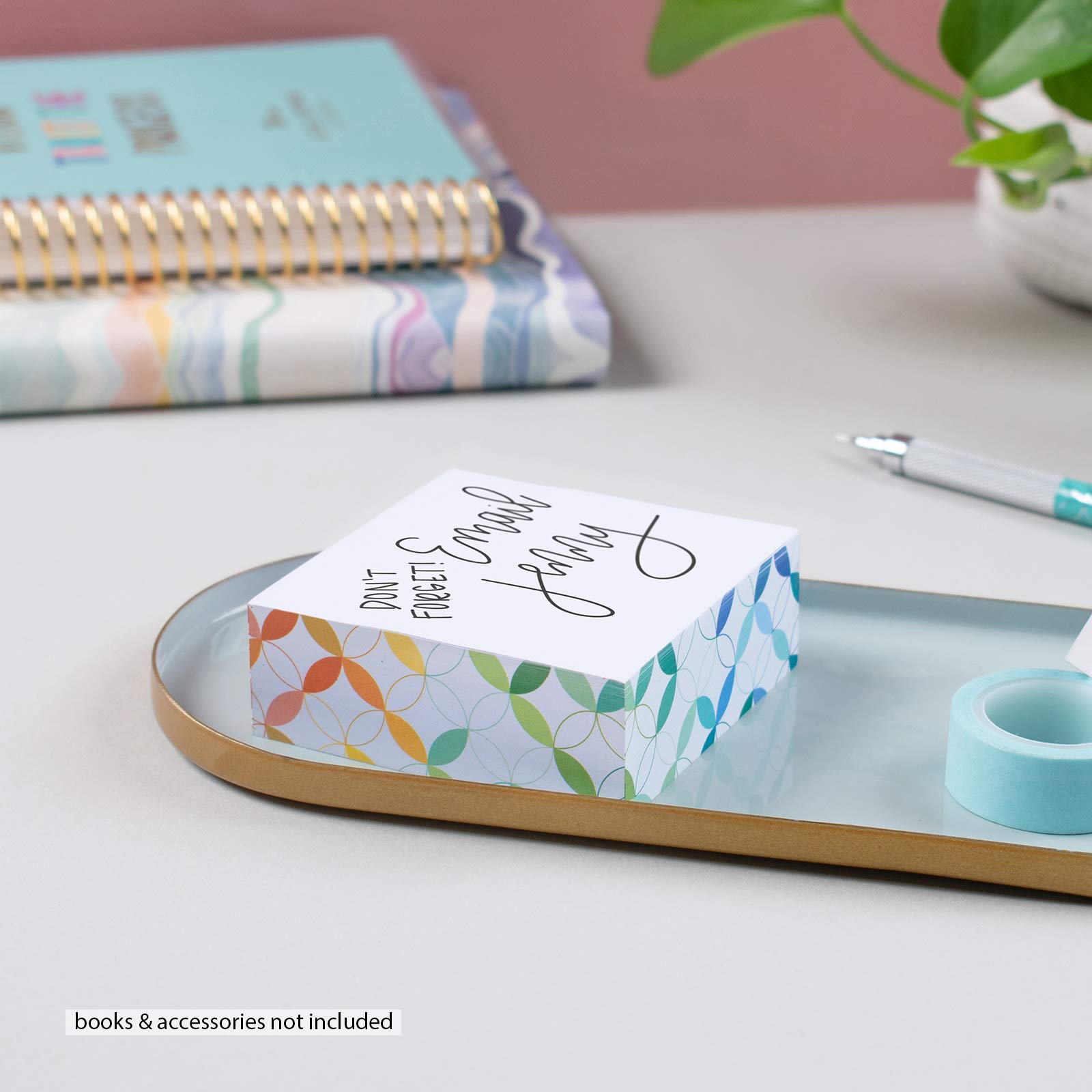 Erin Condren Sticky Note Cube for Posting Notes in a 3" x 3" Size - Mid Century Circles Colorful Geometric Pattern with 260 Sheets of Note Paper in a Cube
