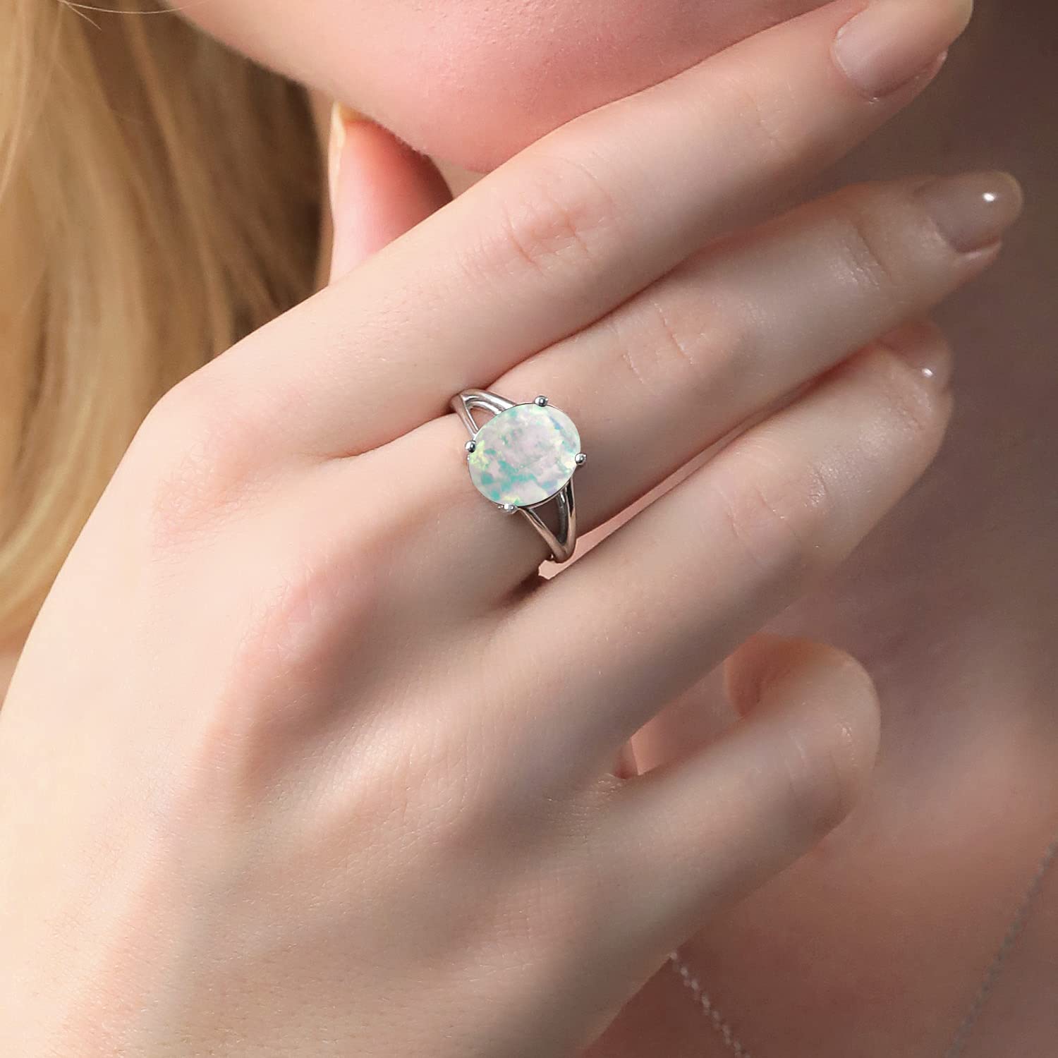 Gem Stone King 925 Sterling Silver White Opal Ring For Women (4.00 Cttw, Gemstone October Birthstone, Oval Cabochon 12X10MM, Available In Size 5,6,7,8,9)