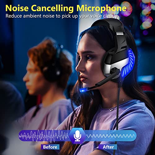 Gaming Headset for PS4 PS5 PC, Headphones Stereo 7.1 Surround Sound, 3.5mm Audio Jack Over Ear with Microphone, Wired 50mm Drivers Xbox, Laptop…
