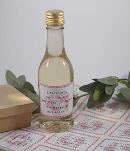 Mini Wine Bottle Stickers - Baby is Coming Labels for Baby Shower (Set of 22) (Pink)