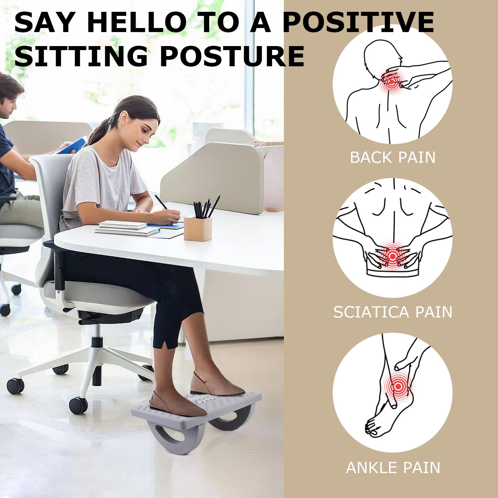 HSchumann Rocking footrest,for Under-Desk footrests in The Office,with Foot Massage, Ergonomic Table Foot Pedal,Comfortable footpegs are a Necessity at Home and at Work (Black)