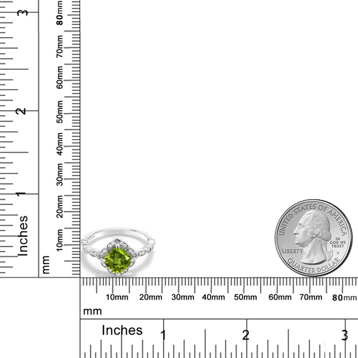 Gem Stone King 2.04 Cttw Green Peridot and Moissanite Solitaire Ring For Women In 925 Sterling Silver | Cushion Cut 7MM | Gemstone Birthstone | Available in Size 5, 6, 7, 8, 9