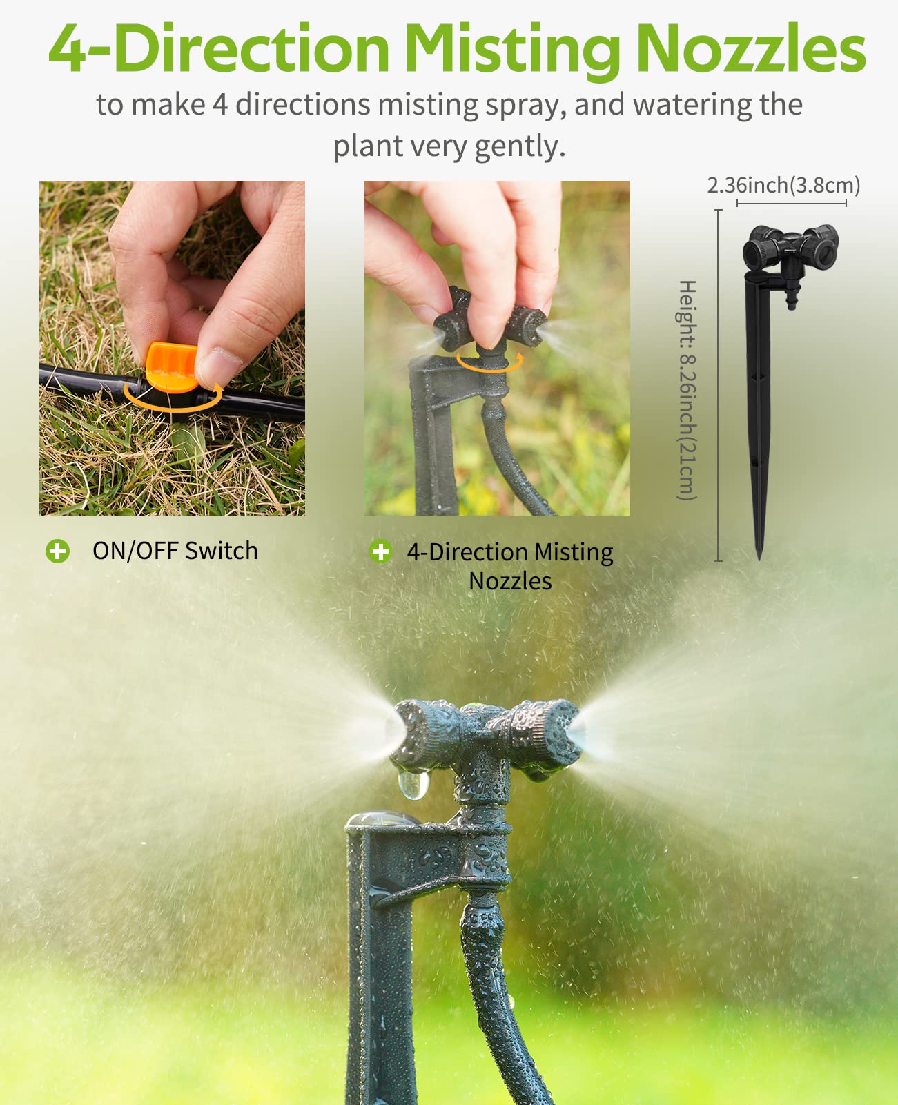 HIRALIY 65FT Drip Irrigation Kit, Plant Watering System, 1/4" Blank Distribution Tubing and 4-Outlet Watering Misting Nozzles, Automatic Irrigation Equipment Set for Patio Lawn