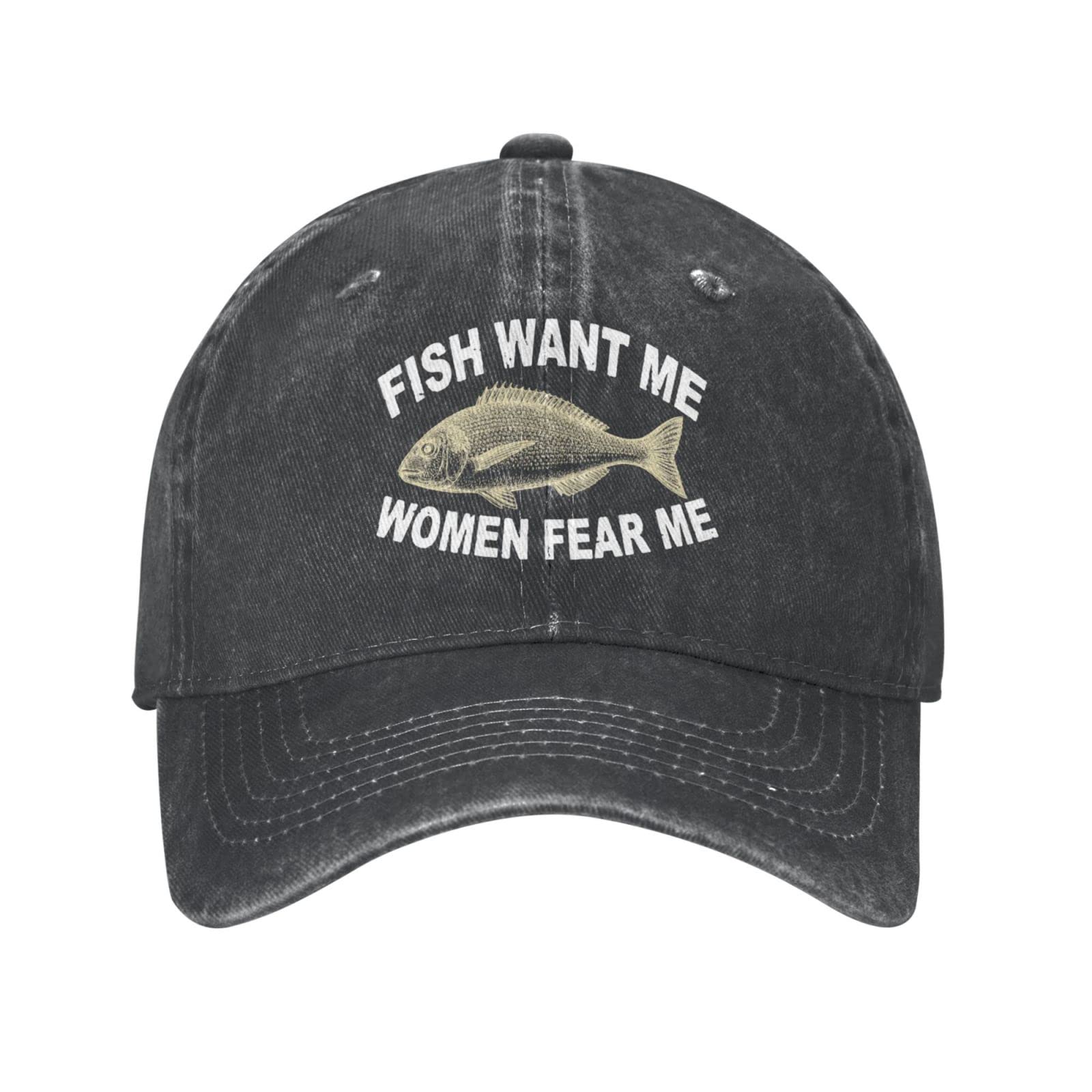 Hat Women Want Me Fishes Fear Me Hat for Men Baseball Cap Adjustable Hats Black
