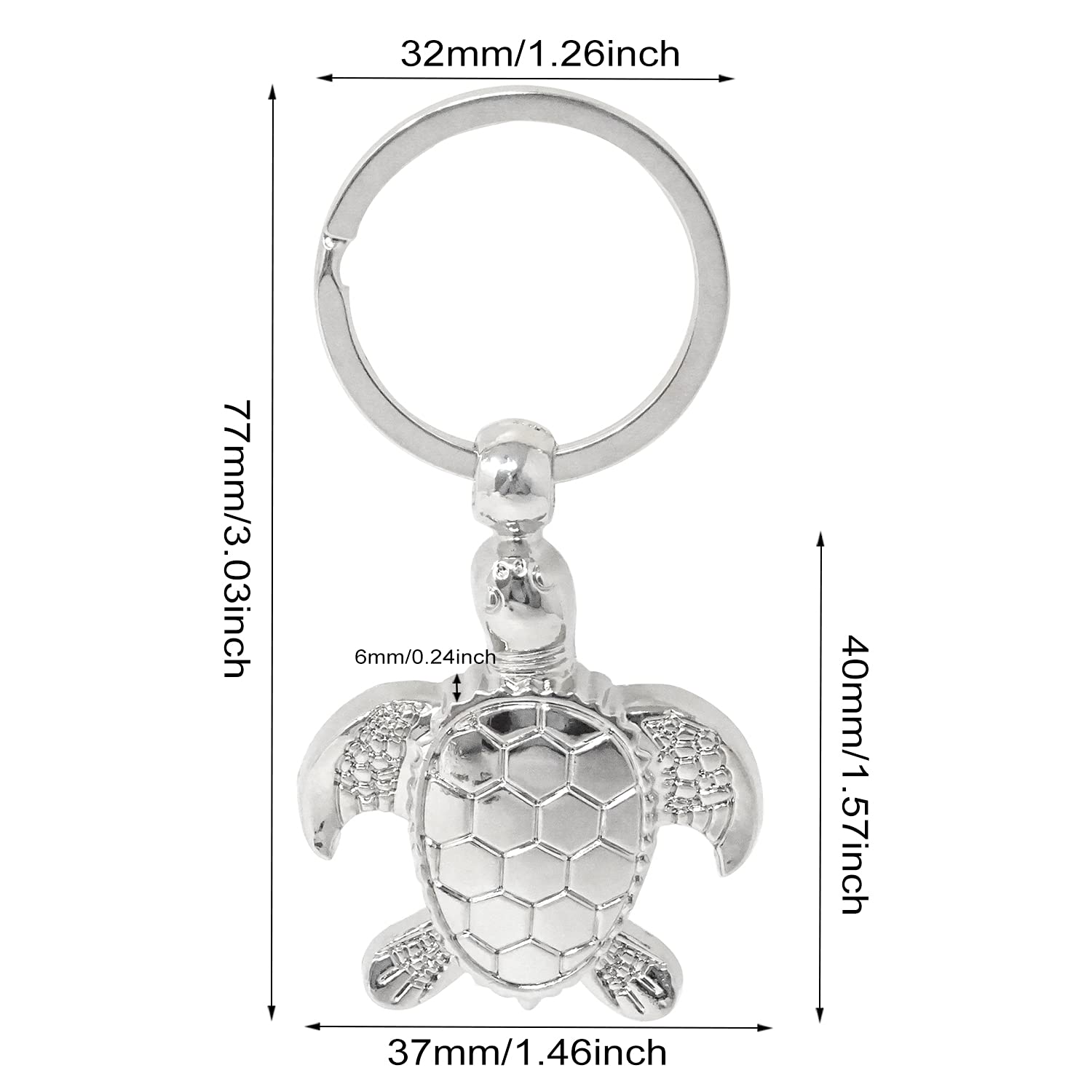 Honbay 6PCS Metal Turtle Keychains Tortoise Keyfob Car Keyrings Bag Charm Pendant Funny Keychains for Women Men Handbags Purses Belts