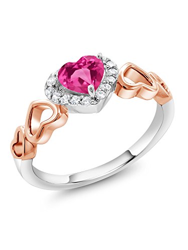 Gem Stone King 925 Sterling Silver 2-Tone Heart Shape Pink Created Sapphire Ring For Women (0.76 Cttw, Gemstone Birthstone, Available in size 5, 6, 7, 8, 9)